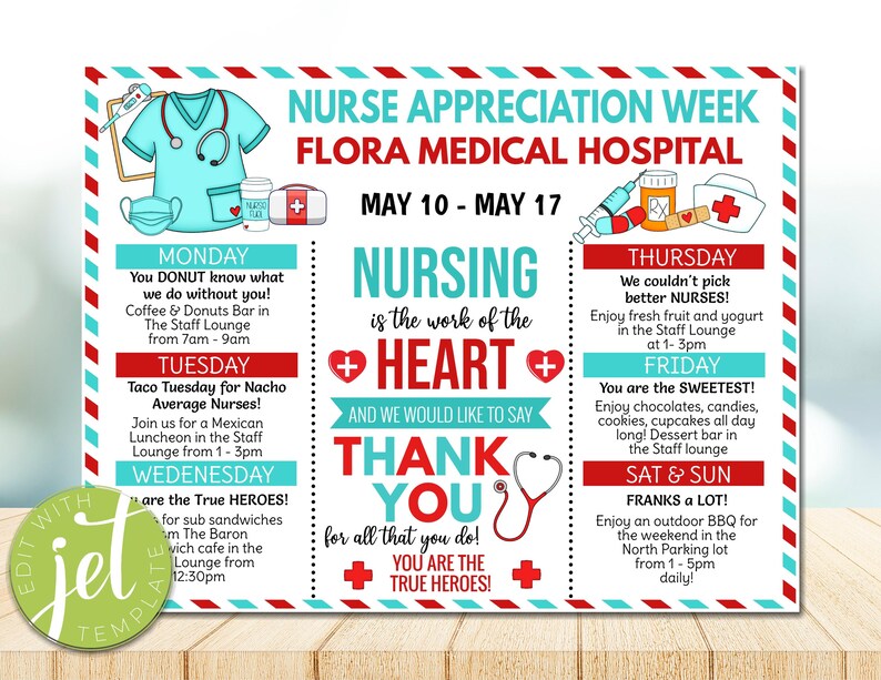 Editable Nurse Appreciation Week Itinerary, Hospital Staff Event ...