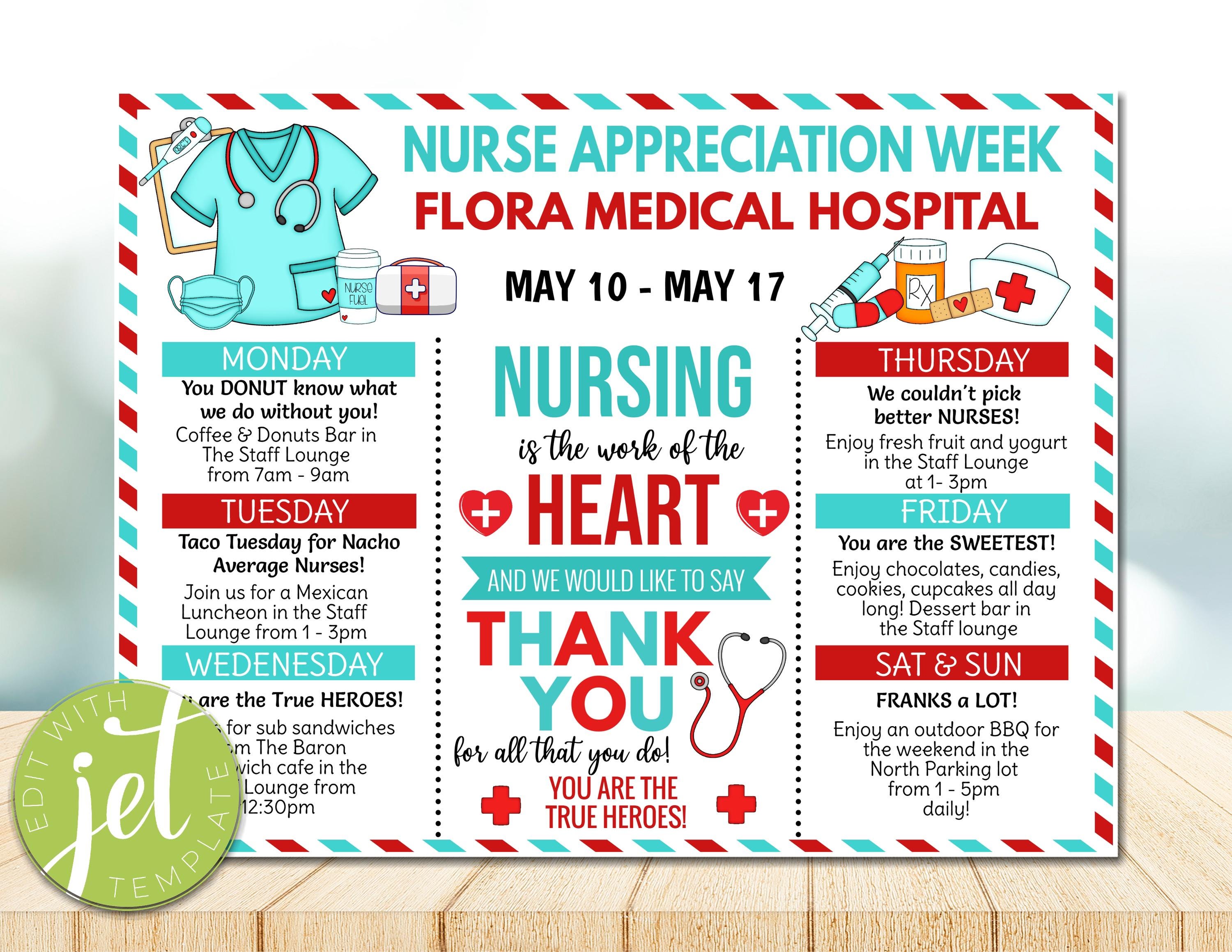 Editable Nurse Appreciation Week Itinerary, Hospital Staff Event ...