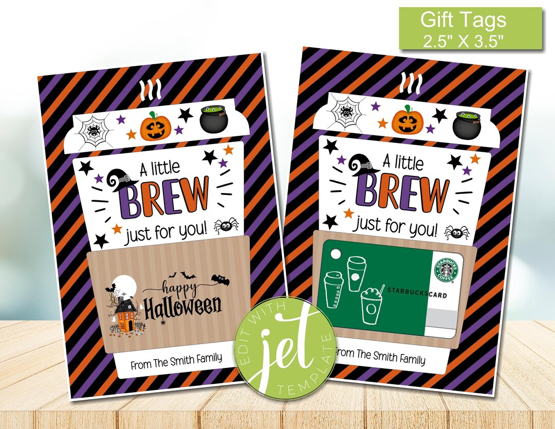Editable Halloween Coffee Gift Card Holder Template, A Little Brew ...