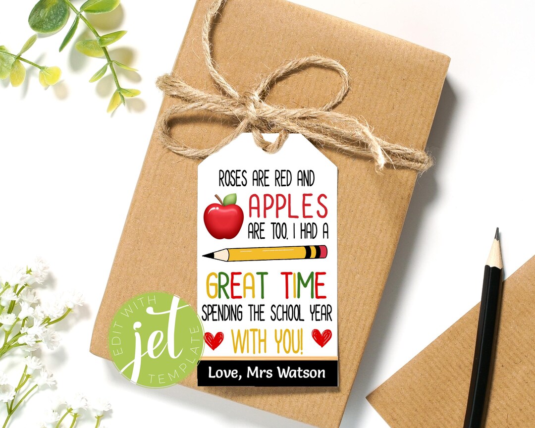 EDITABLE End of School Teacher Gift, Roses Are Red Poem, Thank You Tag ...