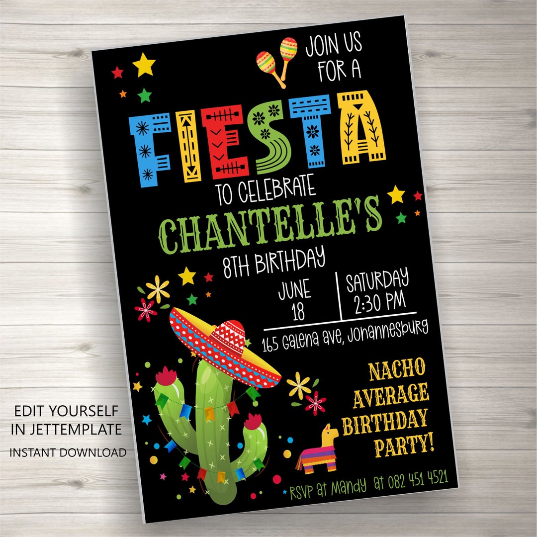 Editable Fiesta Birthday Party Invite, Fiesta Any Age Birthday Party ...