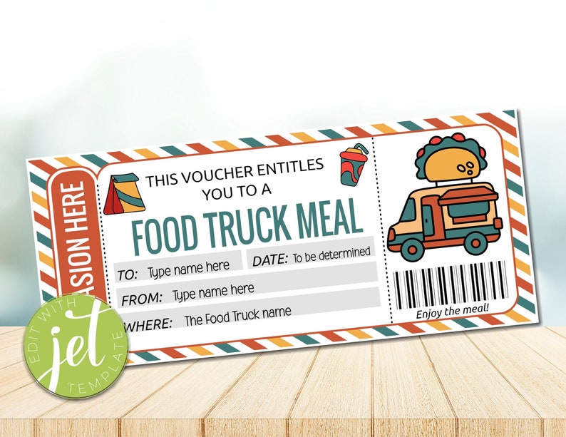 Printable Food Truck Gift Certificate Card Voucher Template, Work Staff ...