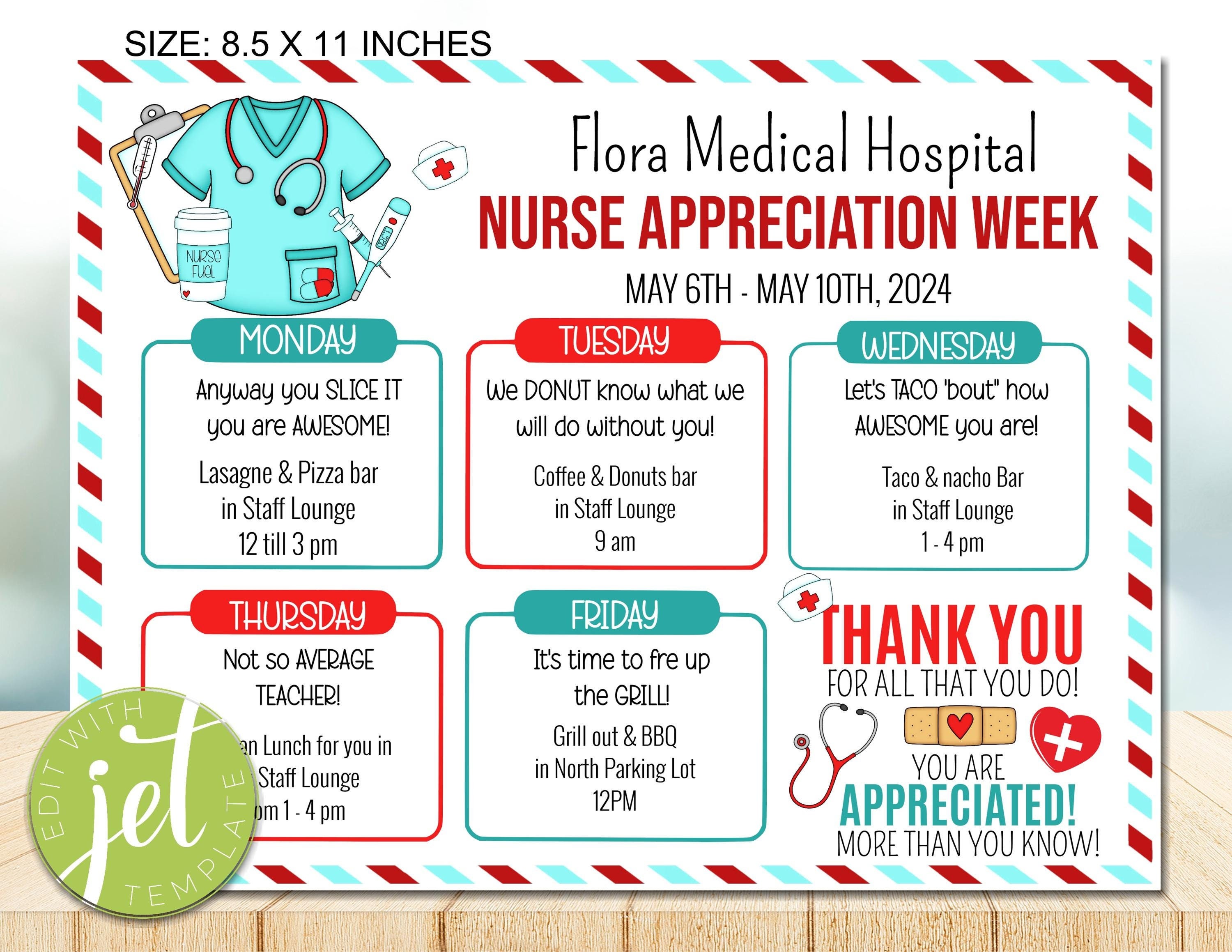 Editable Nurse Appreciation Week Itinerary Template, Heart Medical ...