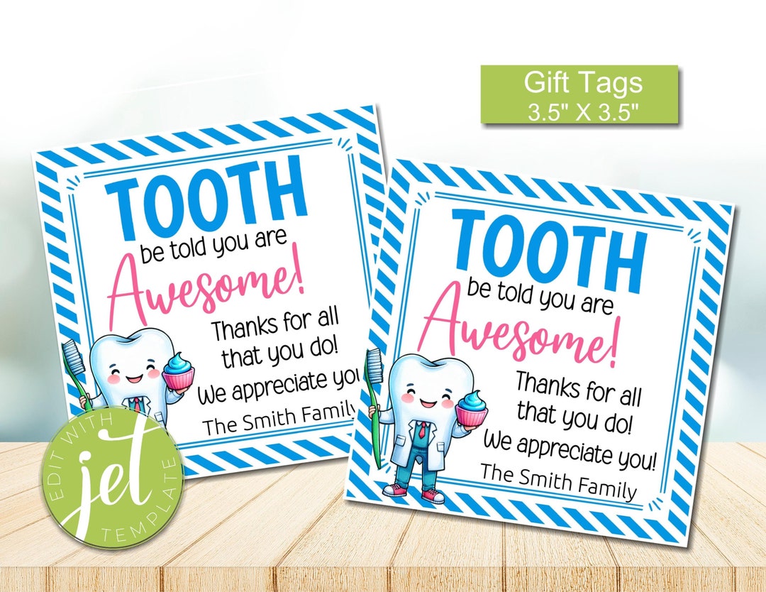 Editable Dental Appreciation Week Gift Tag, Thank You Dentist, Medical ...