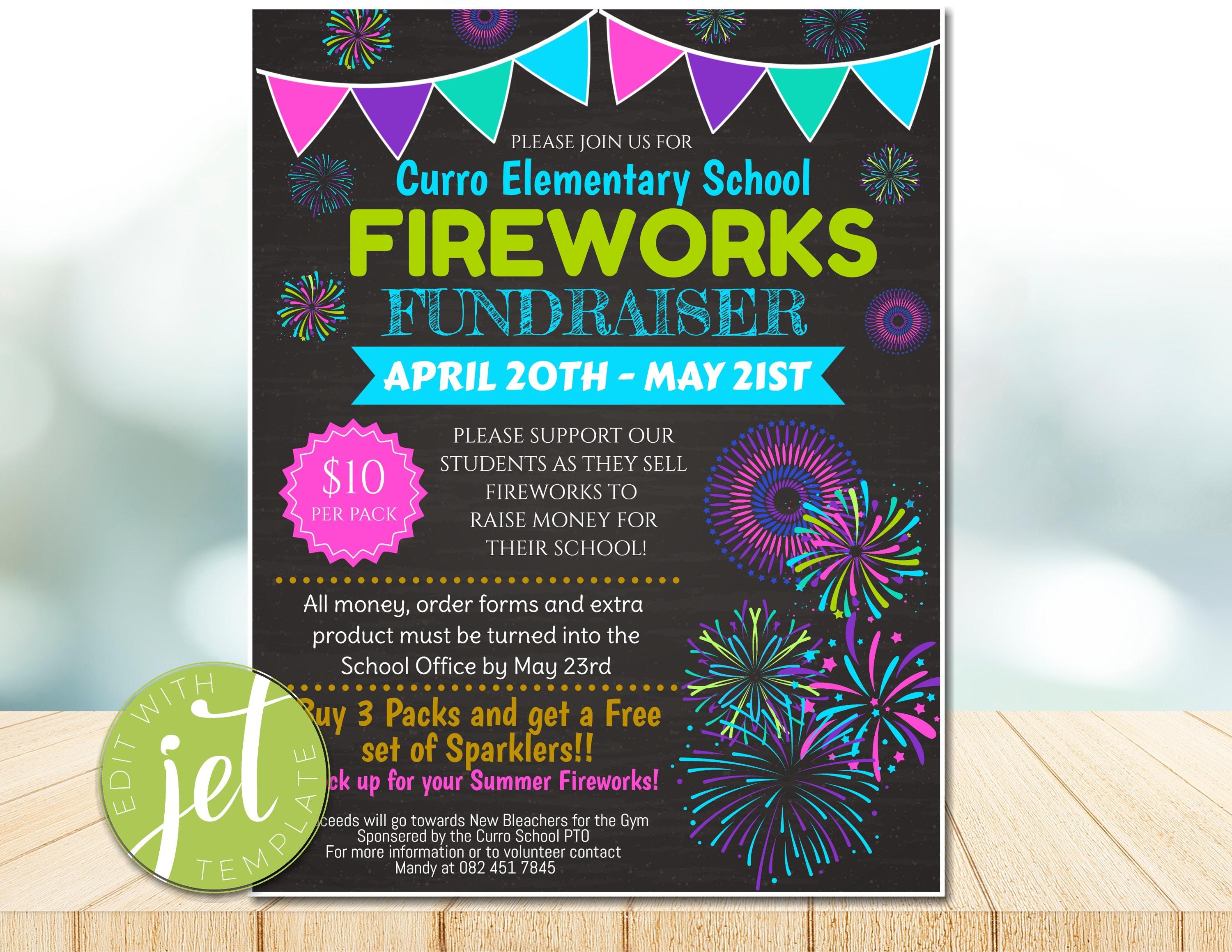 Editable School Firework Fundraiser Event Flyer, Pto, PTA Fundraiser ...