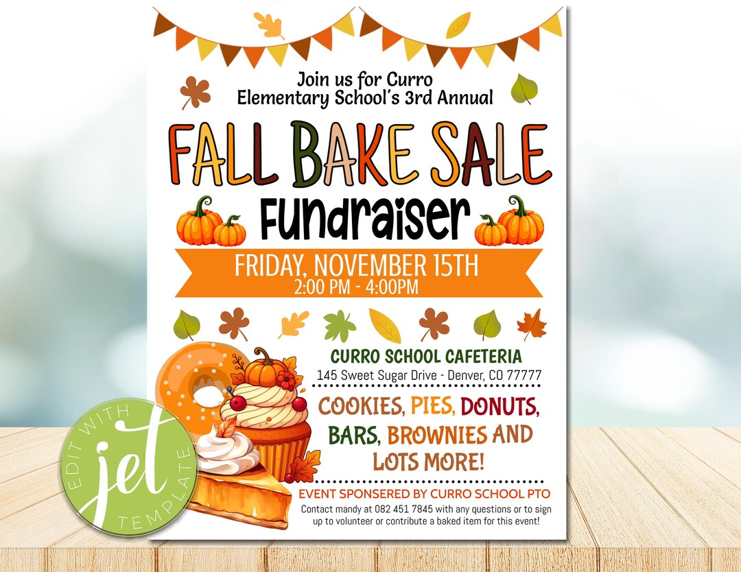 EDITABLE Fall Bake Sale Flyer, Halloween Invitation, Community Church ...
