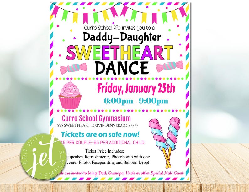 Editable Daddy Daughter Candy Themed Sweetheart Dance, School Dance ...