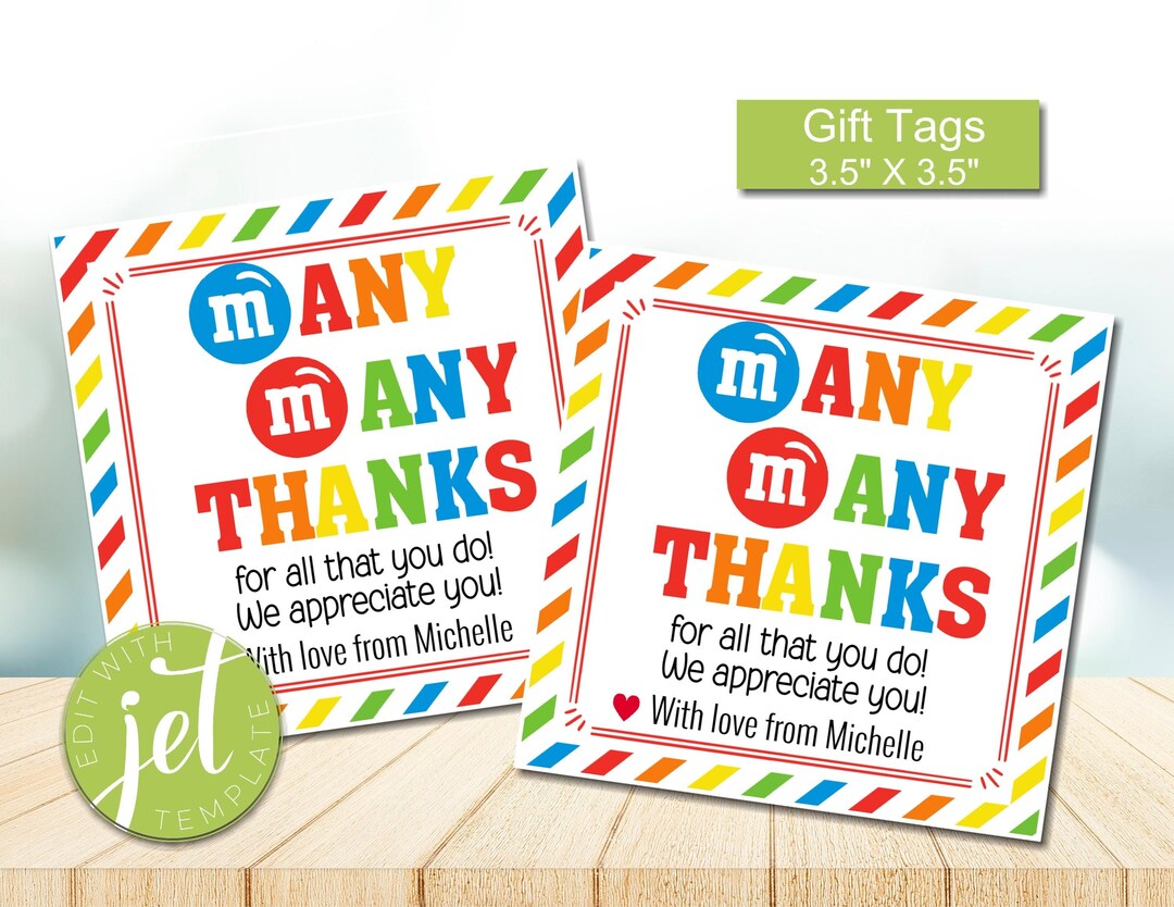 Editable Many Thanks Printable Gift Tag, Thanks for All You Do, Teacher ...