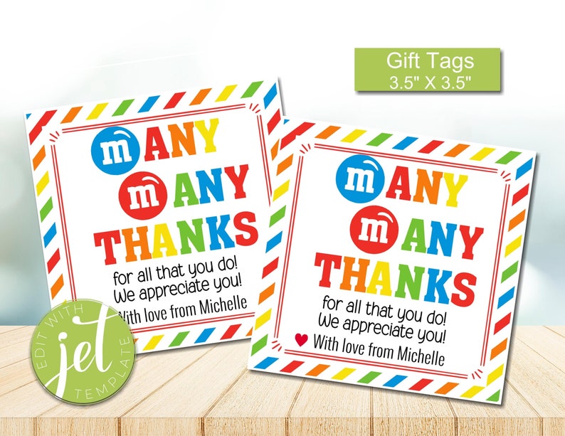 Editable Many Thanks Printable Gift Tag, Thanks for All You Do, Teacher ...