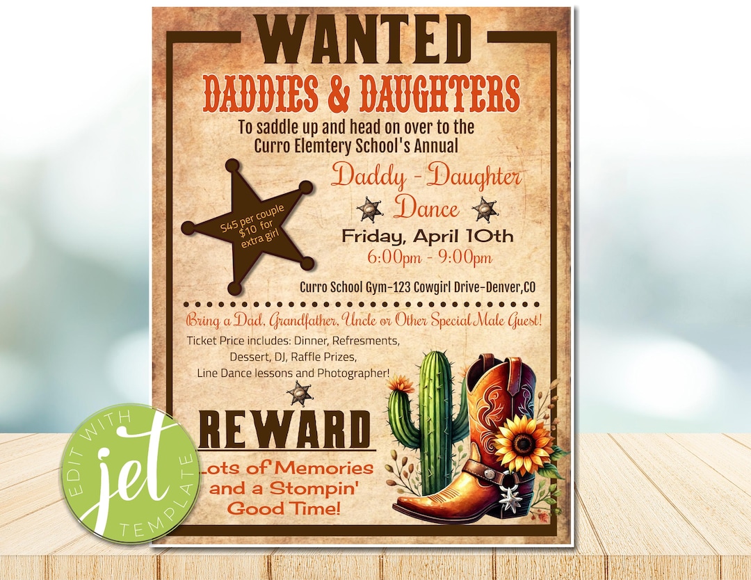 EDITABLE Daddy Daughter Dance, School Dance Flyer Country Western ...