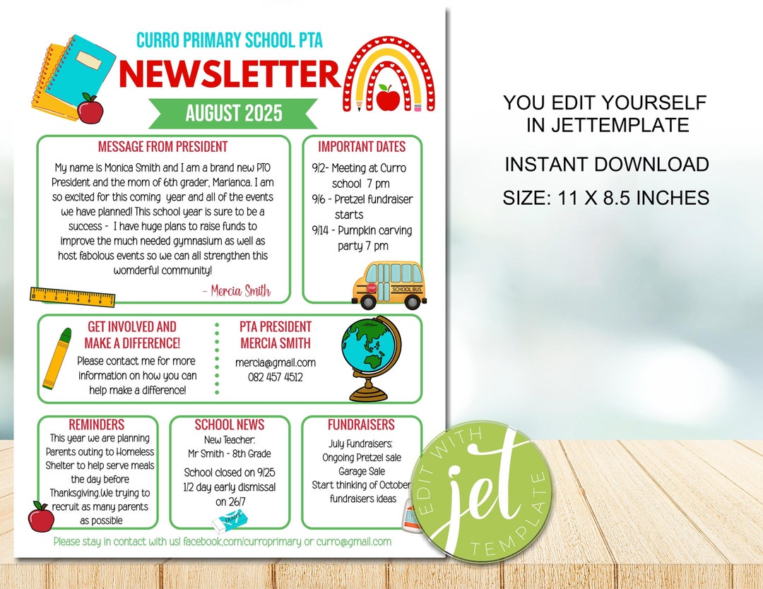 Editable August PTA Newsletter DIY Template, Edit PTO School News ...