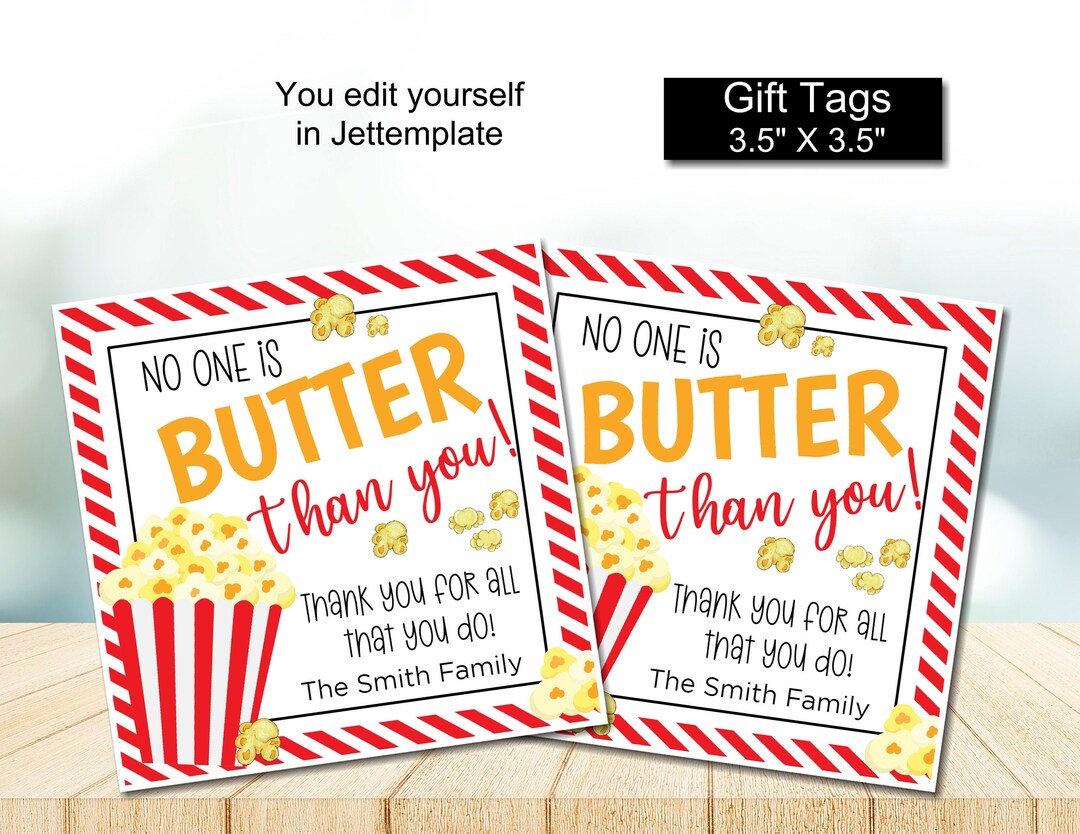 Editable Popcorn Gift Tag, Volunteer Teacher Staff Employee School Pto ...