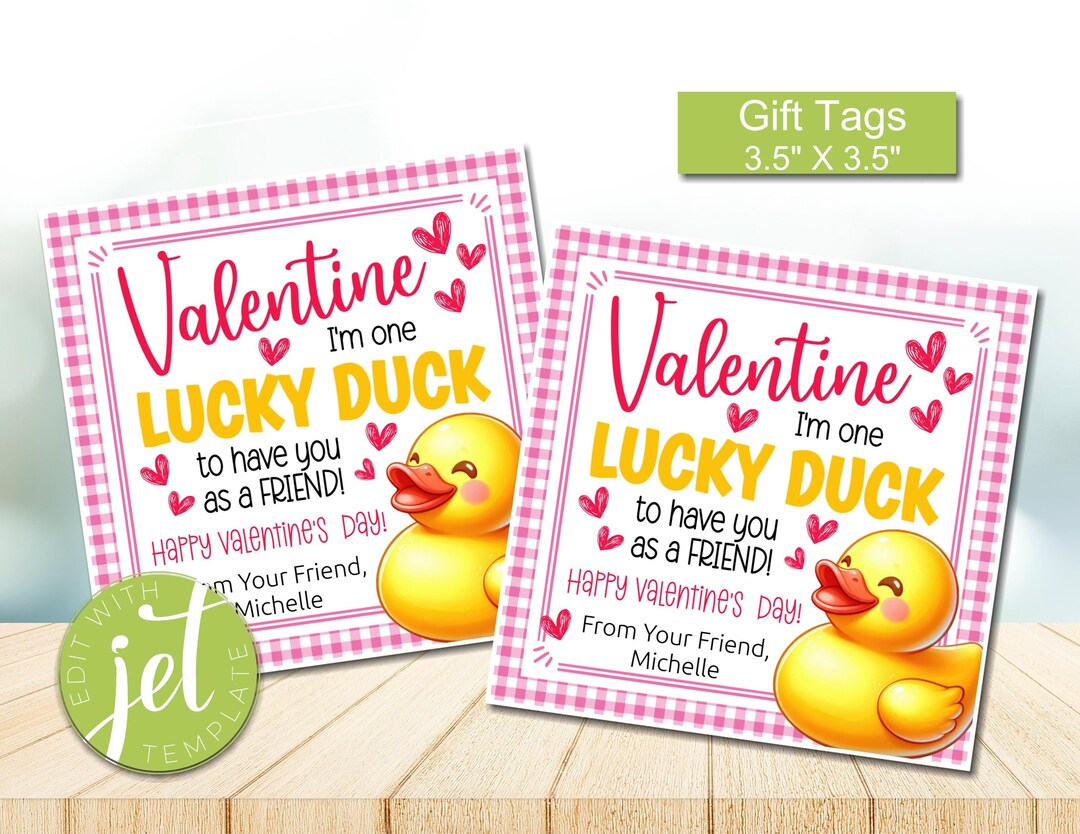 Editable Valentine Lucky Duck Tags, Rubber Ducky, Kid Friend Valentine ...