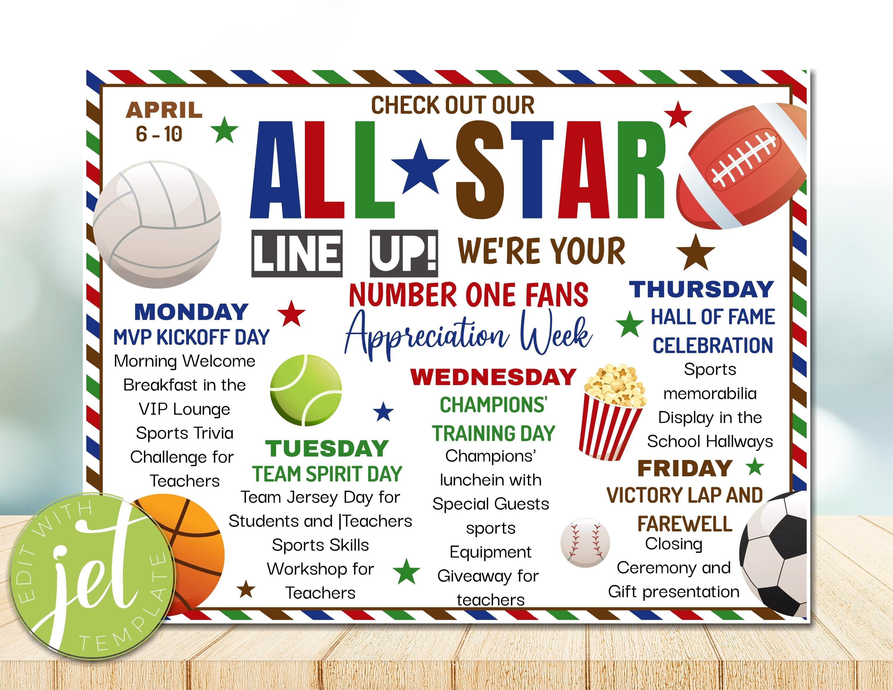 EDITABLE Sports All Star Theme Parent Newsletter Itinerary Flyer for ...