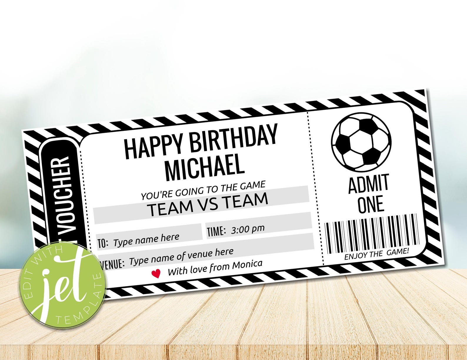 Editable Surprise Soccer Ticket, Surprise Football Ticket, Gift Ticket ...