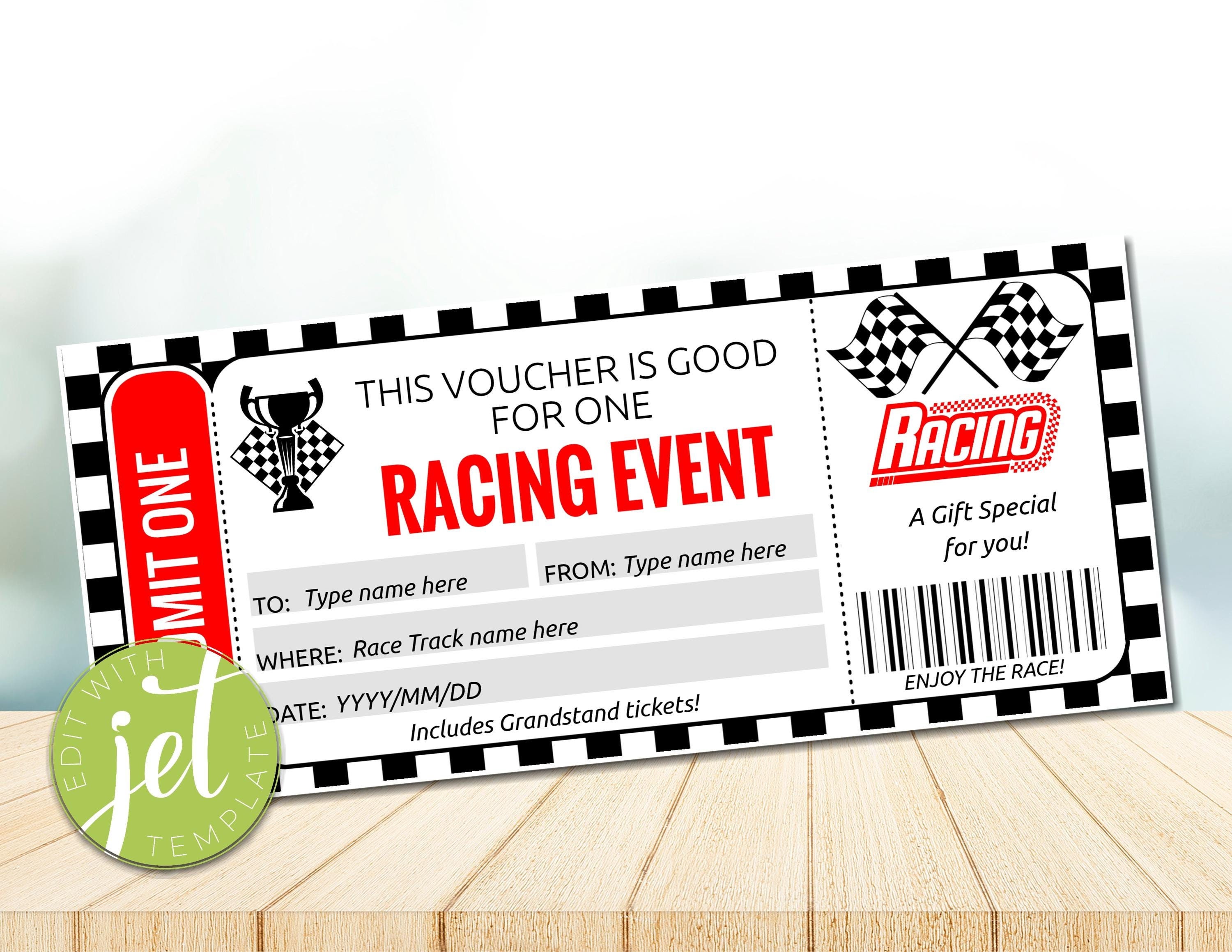 Printable Racing Ticket Template, Track Experience Day Ticket, Driving ...