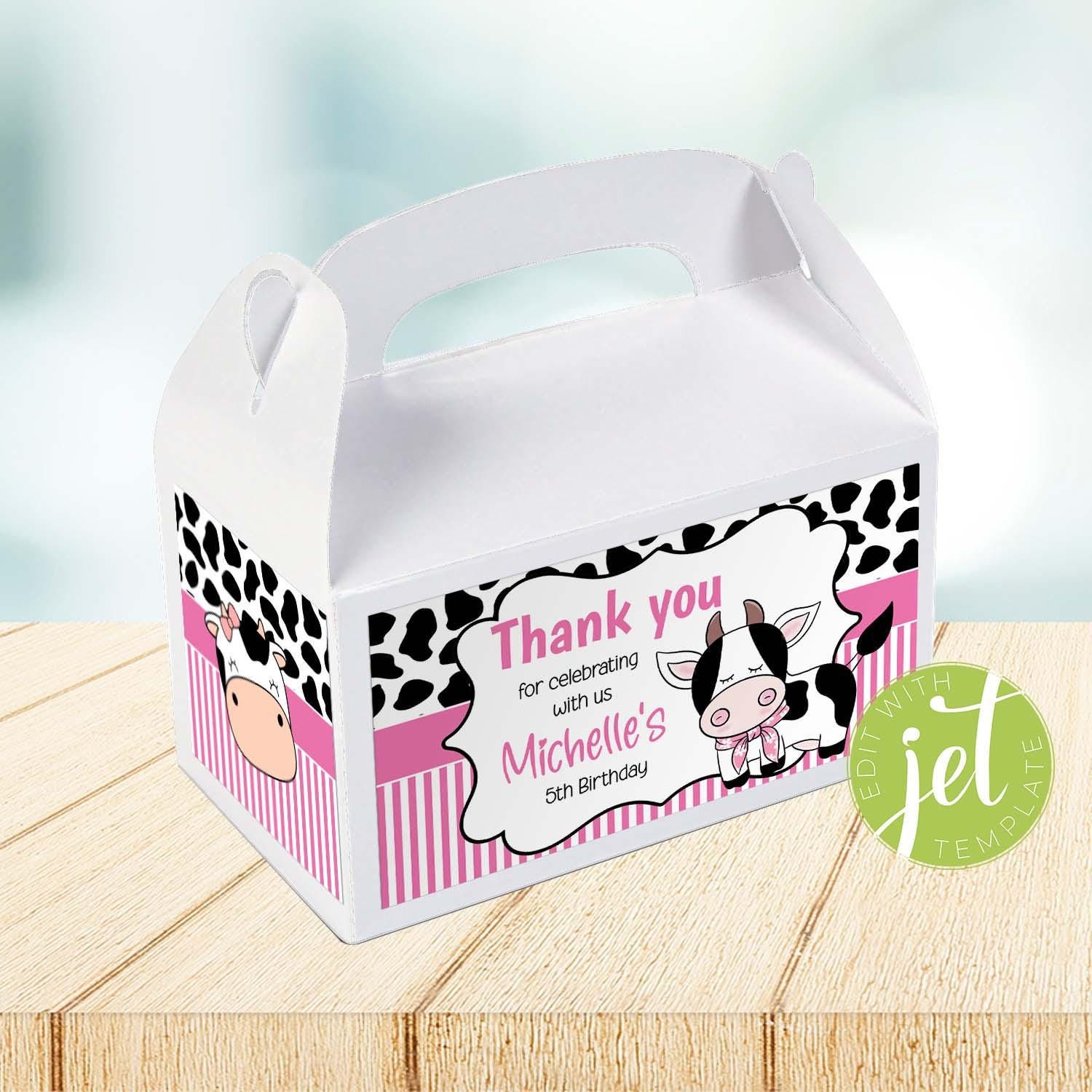 Editable Cow Birthday Favor Box Label, Cow Gable Box Labels, Girl Cow ...