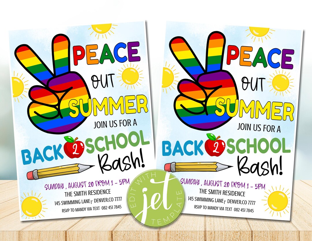 Editable Peace Out Summer Back to School Party Invitation, End of ...
