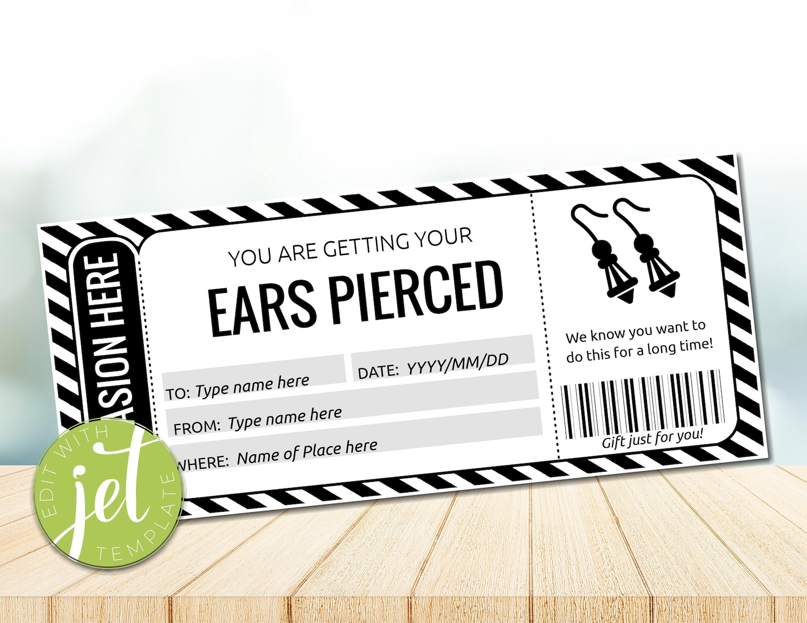 Editable Ear-piercing Voucher Template, Printable Ear-piercing Gift ...