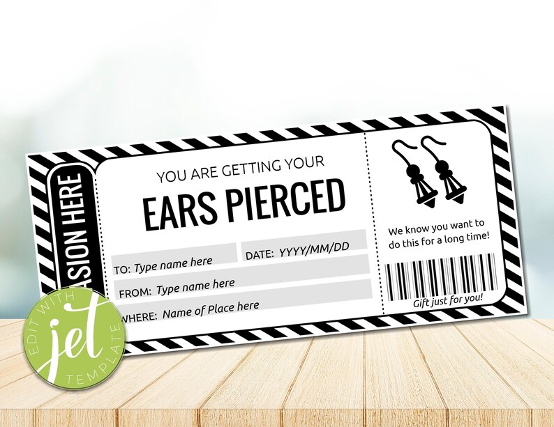 Editable Ear-piercing Voucher Template, Printable Ear-piercing Gift ...