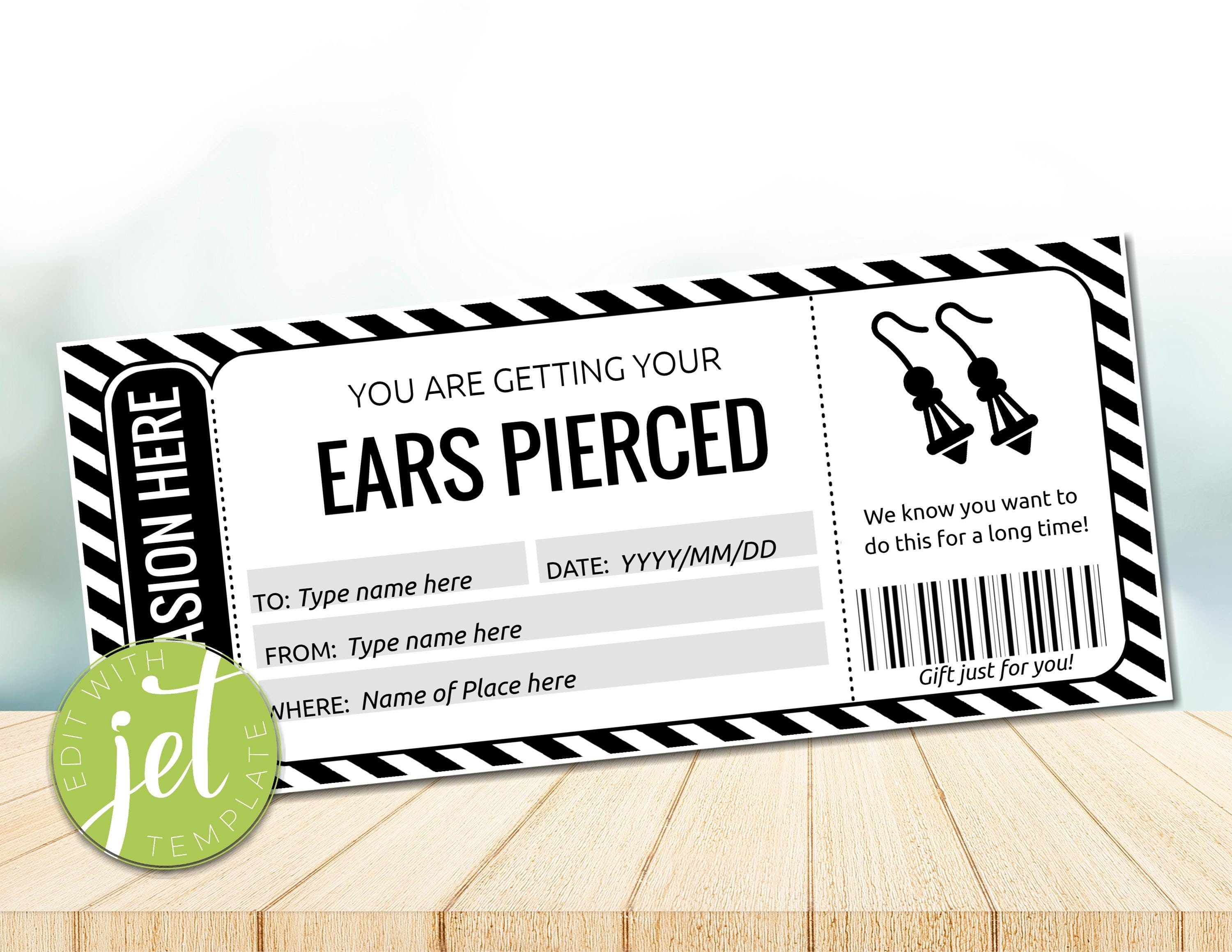 Editable Ear-piercing Voucher Template, Printable Ear-piercing Gift ...