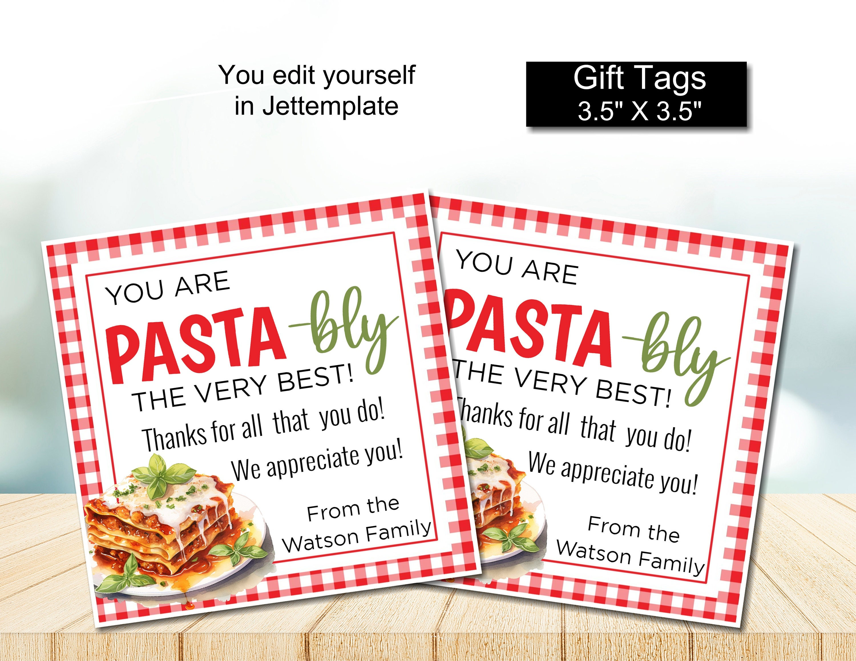 Editable You Are Pasta-bly the Best Square Gift Tags, Pasta Dinner ...