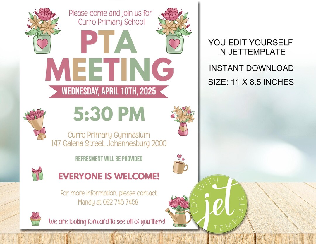 Editable May PTA Meeting Flyer Printable, May Day Meeting Reminder, May ...