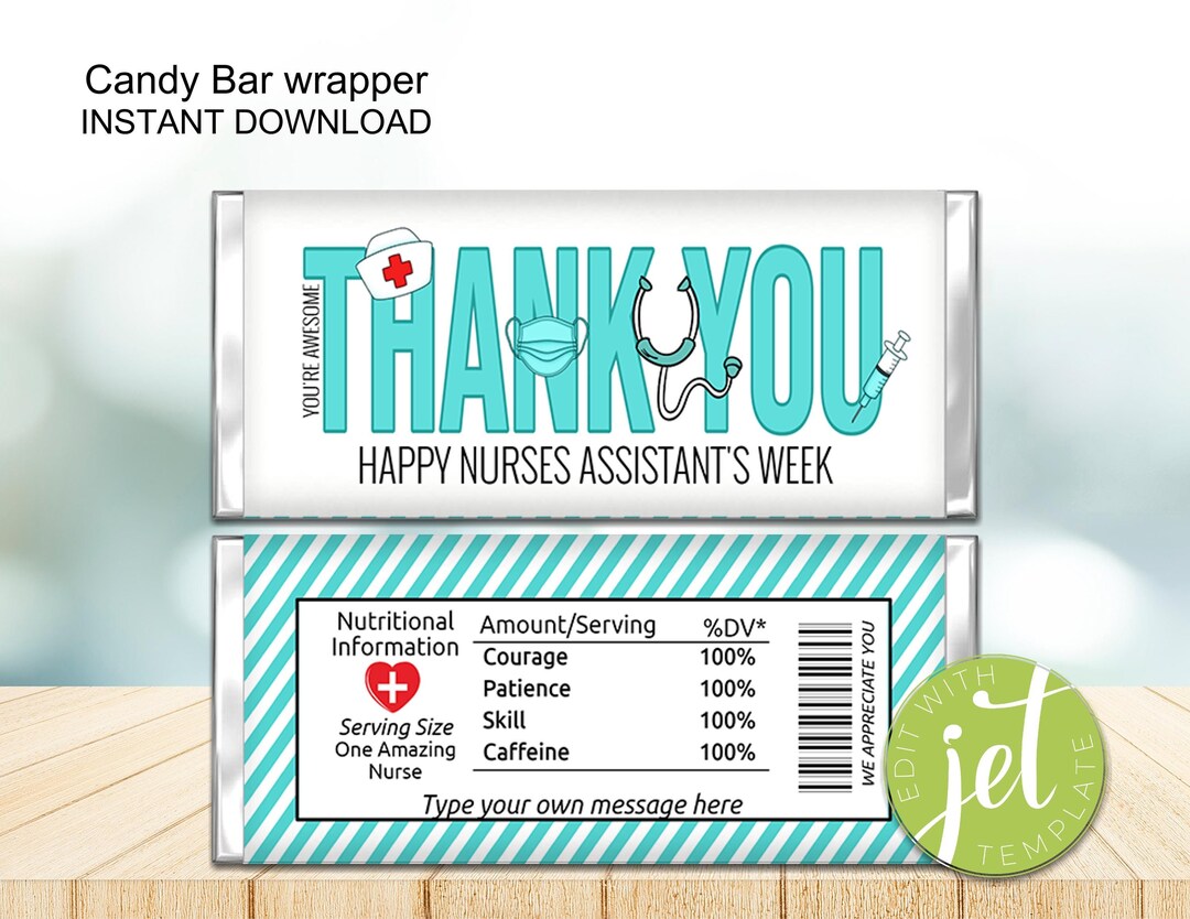 Editable Nurse Assistant's Week Thank You Candy Wrapper, Nurses ...