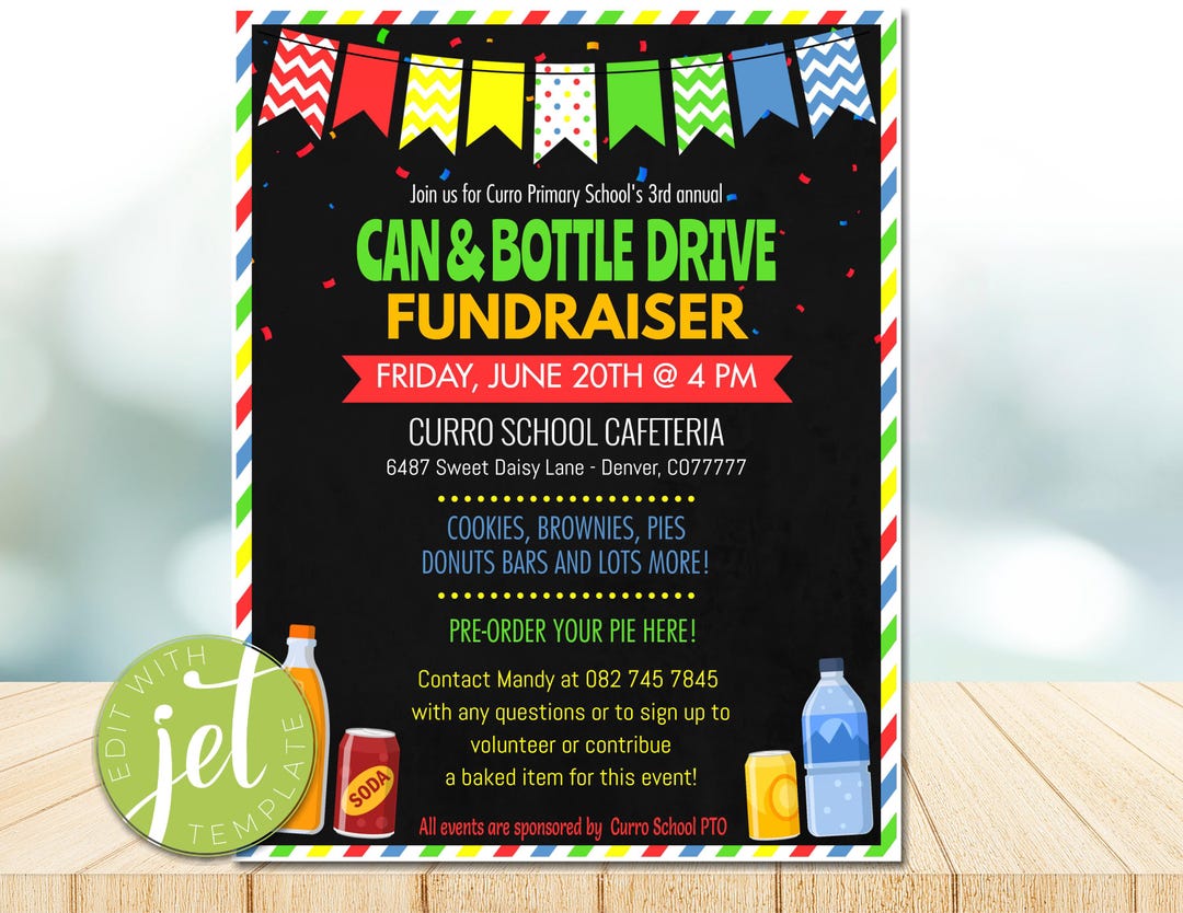 EDITABLE Can and Bottle Drive Flyer, Recycling Fundraiser, Bottle and ...
