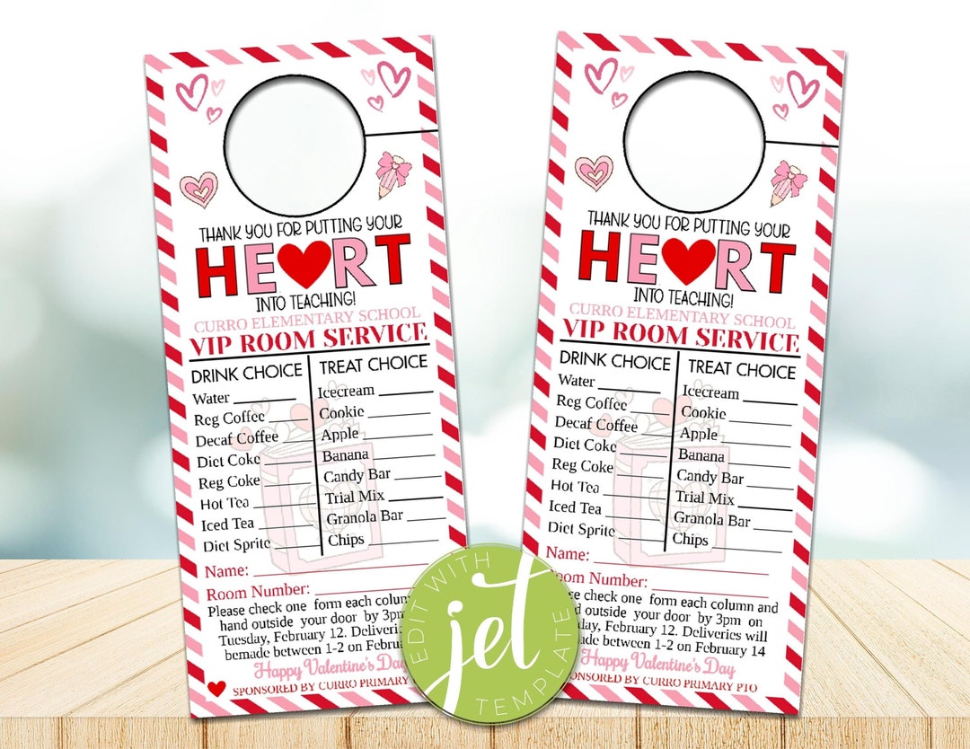 Editable VIP Room Service Valentine's Day Thank You Door Hanger for ...