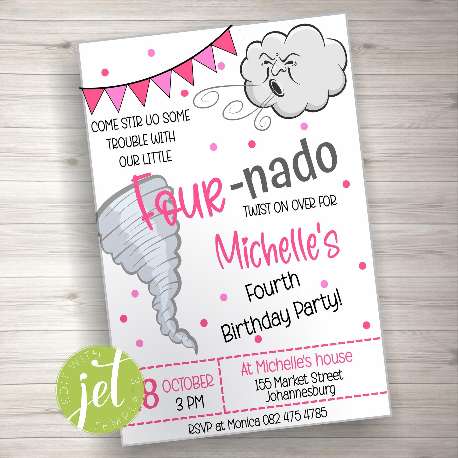 Editable Tornado Birthday Party Invitation, Storm Chaser Fourth ...