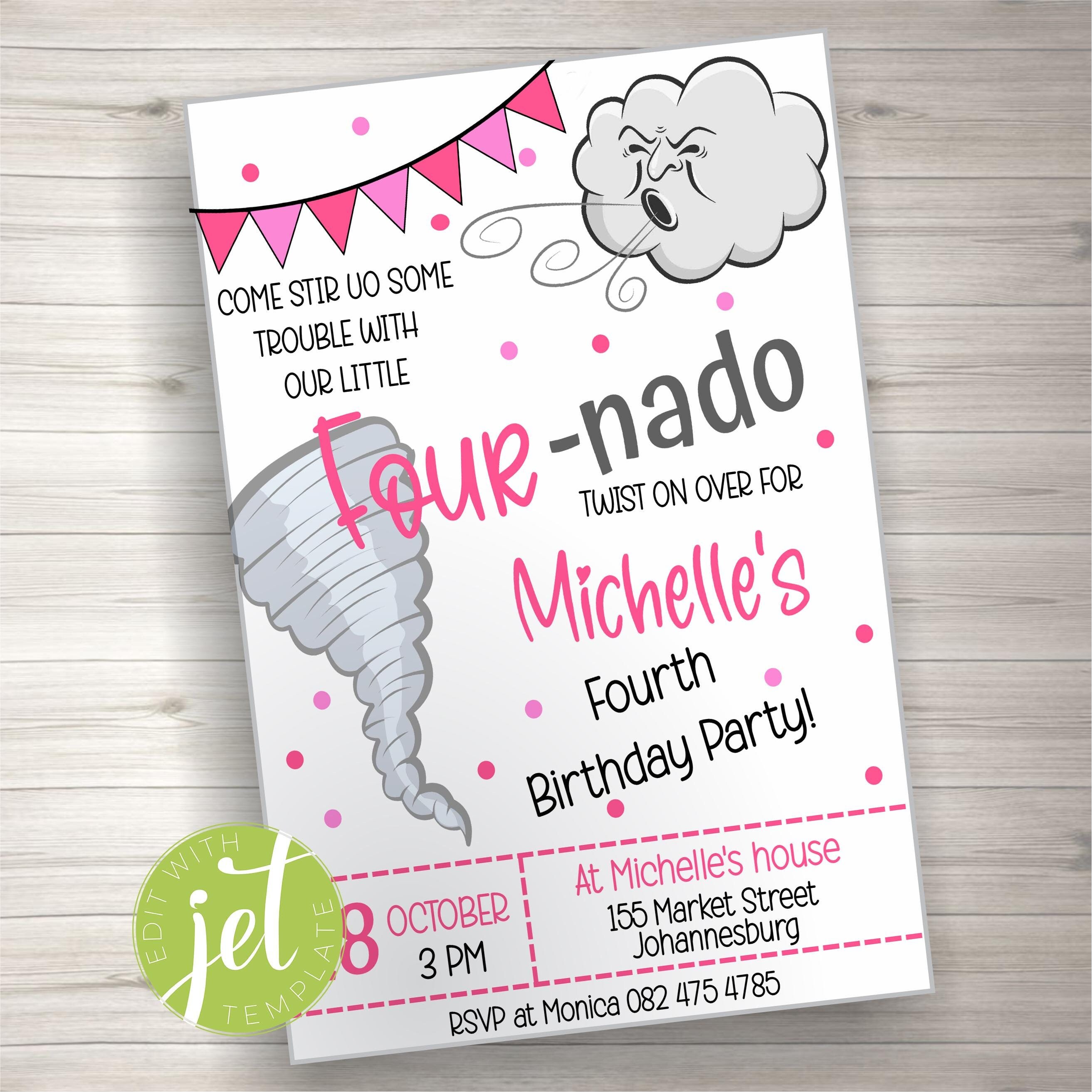 Editable Tornado Birthday Party Invitation, Storm Chaser Fourth ...