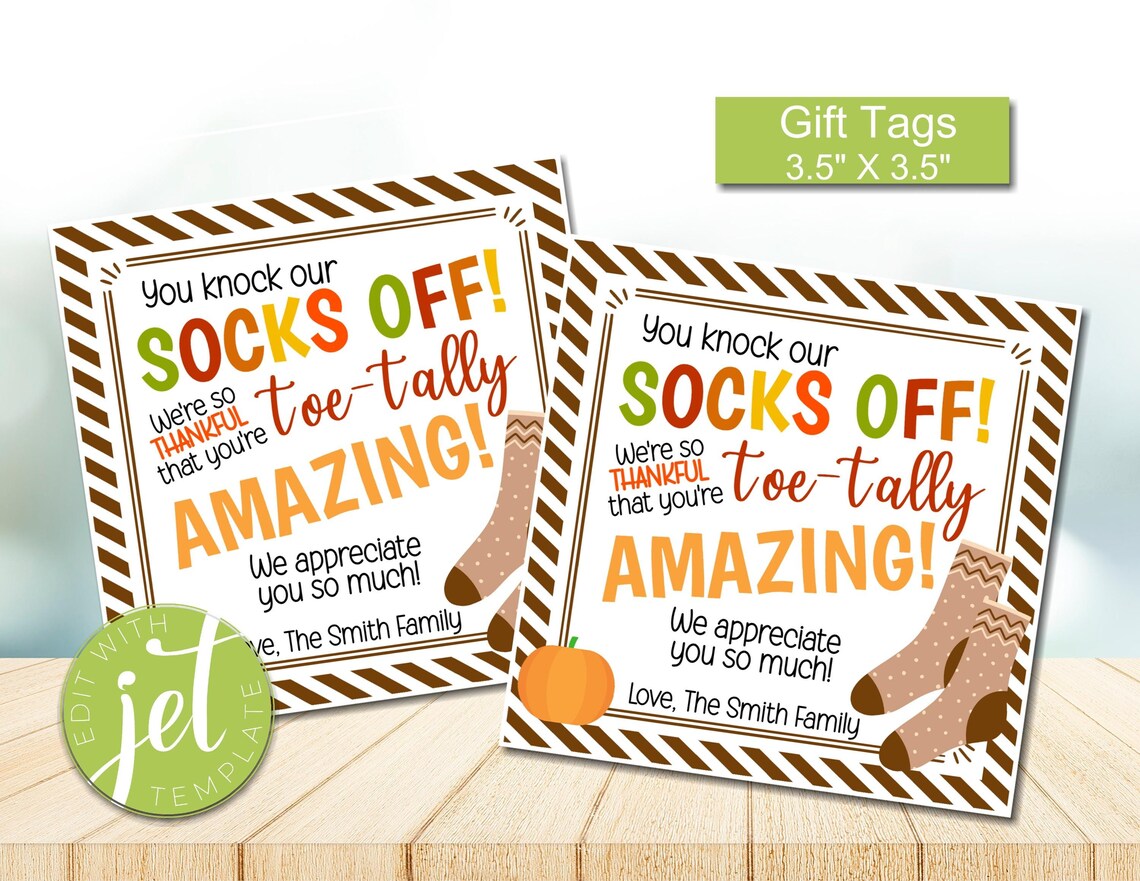 Editable Fall Sock Gift Tags Staff, Mani Pedi Gift, Toe-tally Amazing ...