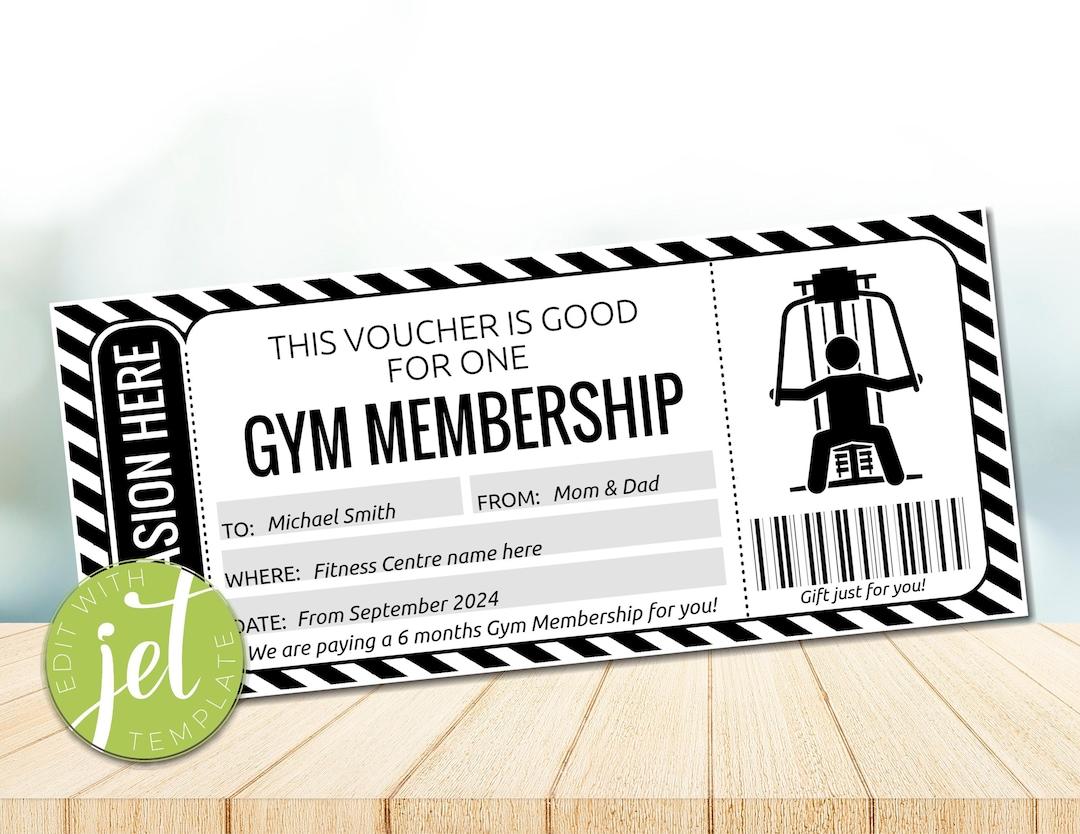 Printable Gym Membership Gift Voucher Template, Gym Membership Gift ...