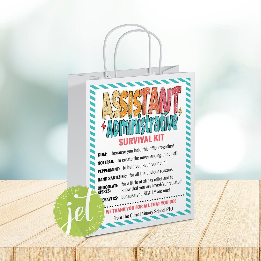 Editable Administrative Assistant Survival Kit, Gift Bag Label, Gift ...