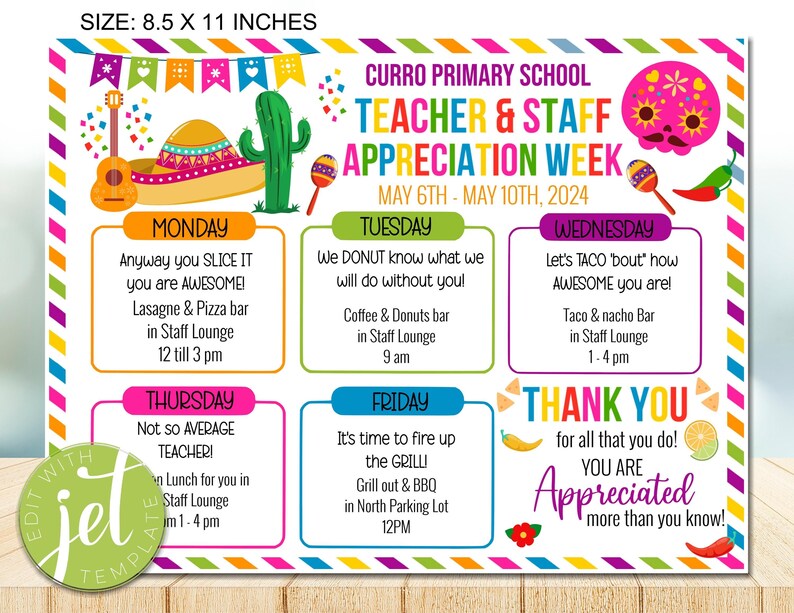 EDITABLE Teacher & Staff Appreciation Week Flyer, Itinerary Week Invite ...