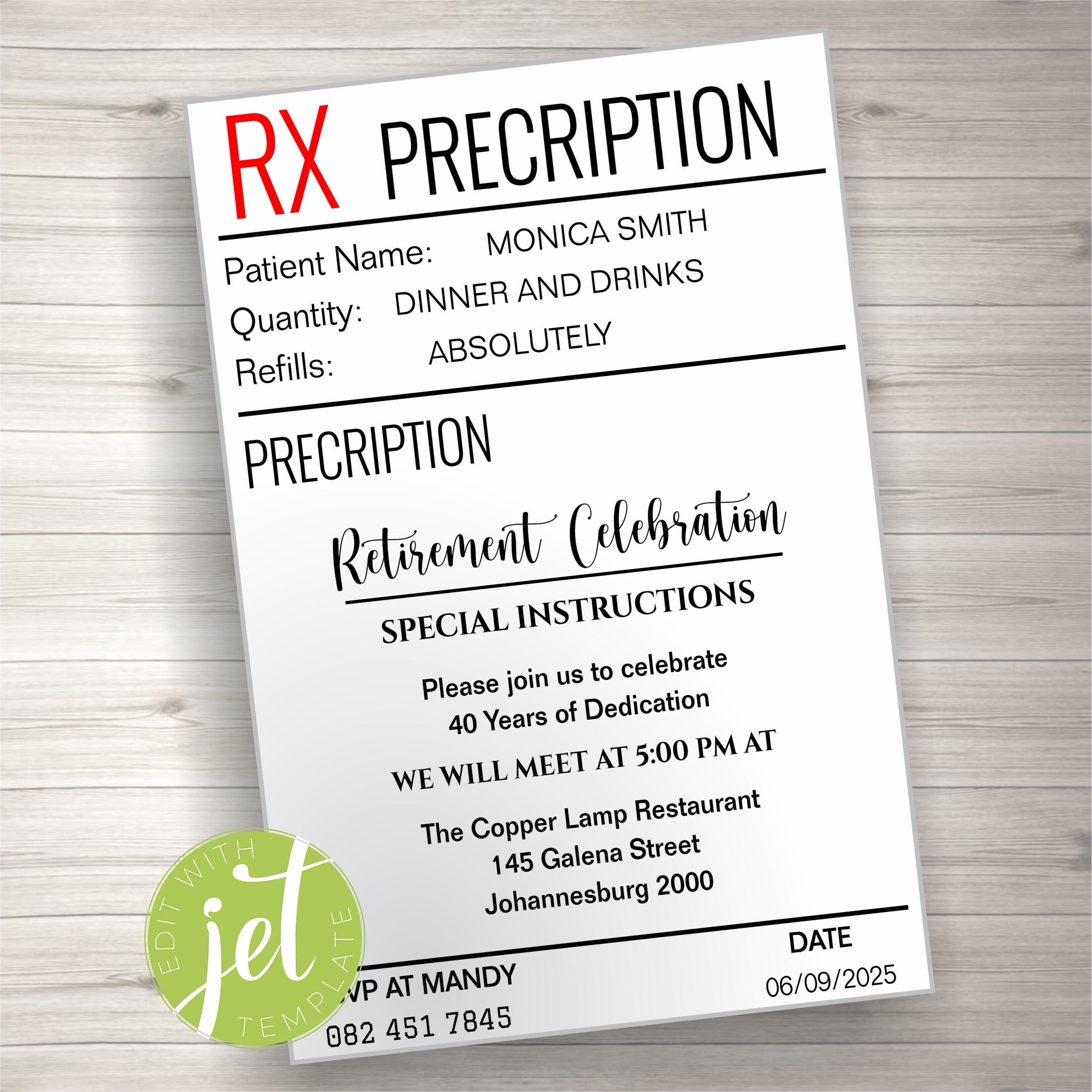 Editable Medical Prescription Pad Retirement Party Invitation ...