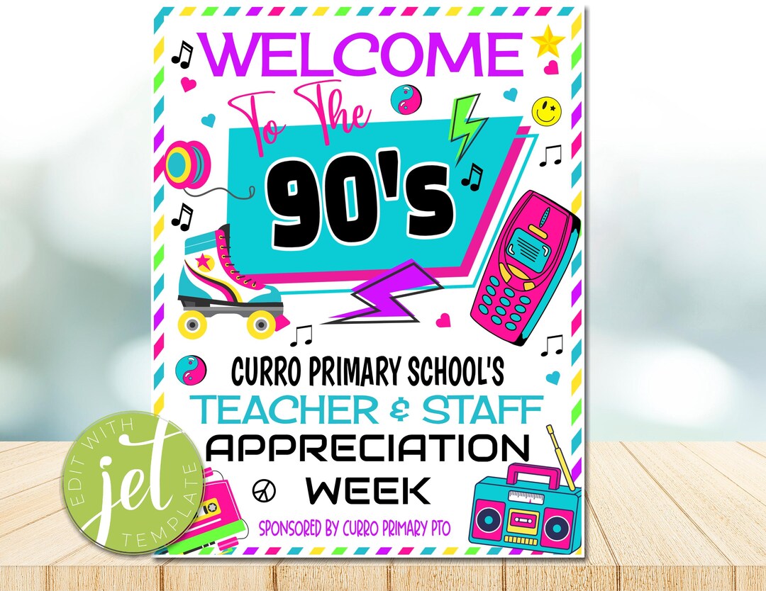 EDITABLE 80s 90s Theme Appreciation Week Welcome Poster Printable ...