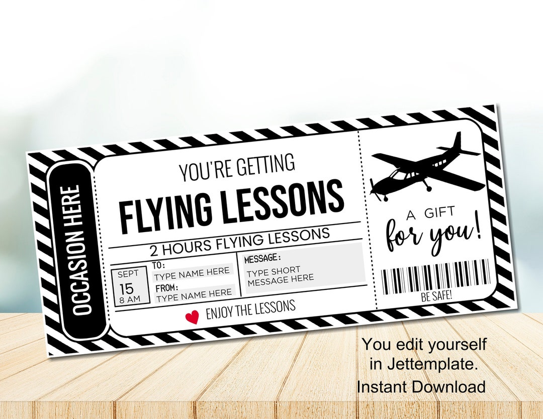 Editable Flying Lessons Voucher, Flight Gift Certificate, Pilot ...