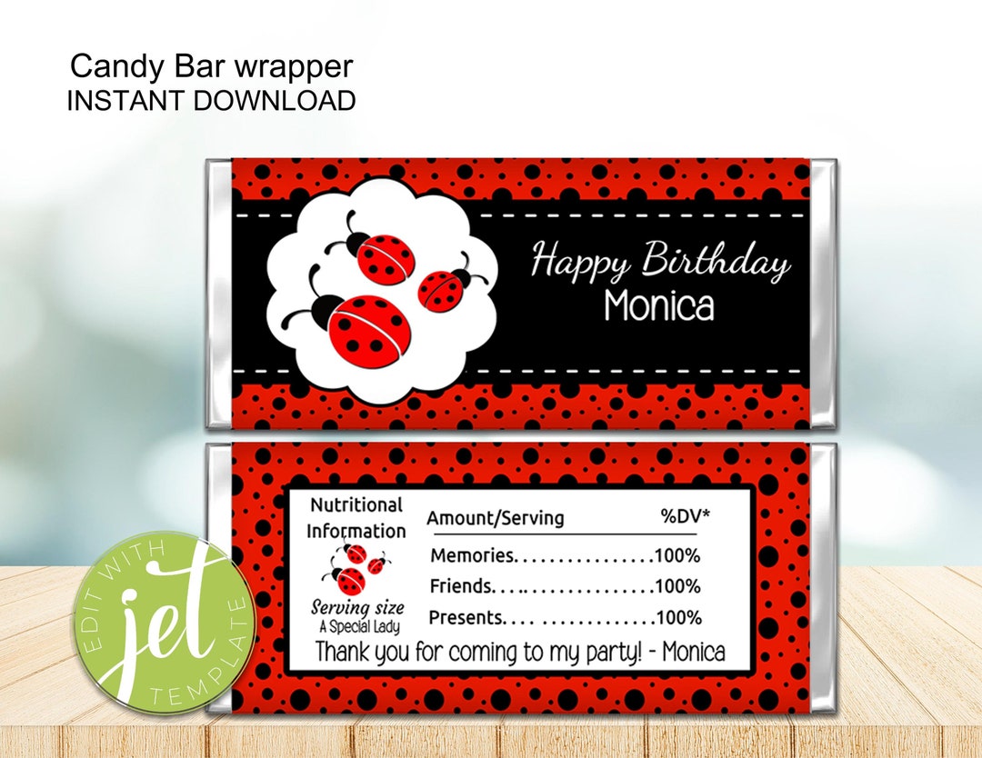 Editable Ladybug Candy Wrapper, Birthday Candy Wrapper, Editable ...