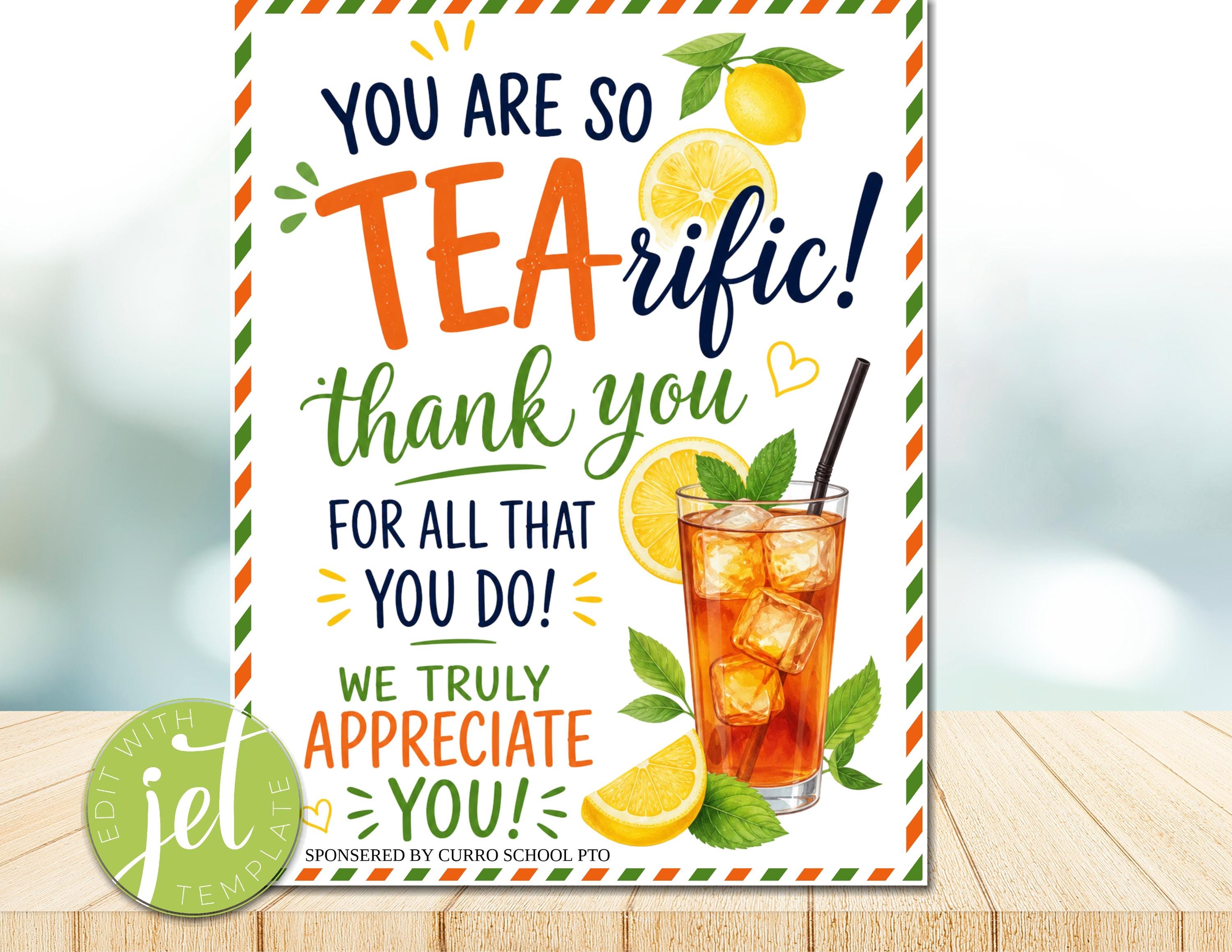Iced Tea Appreciation Sign, Teacher Thank You, Digital Download - Etsy