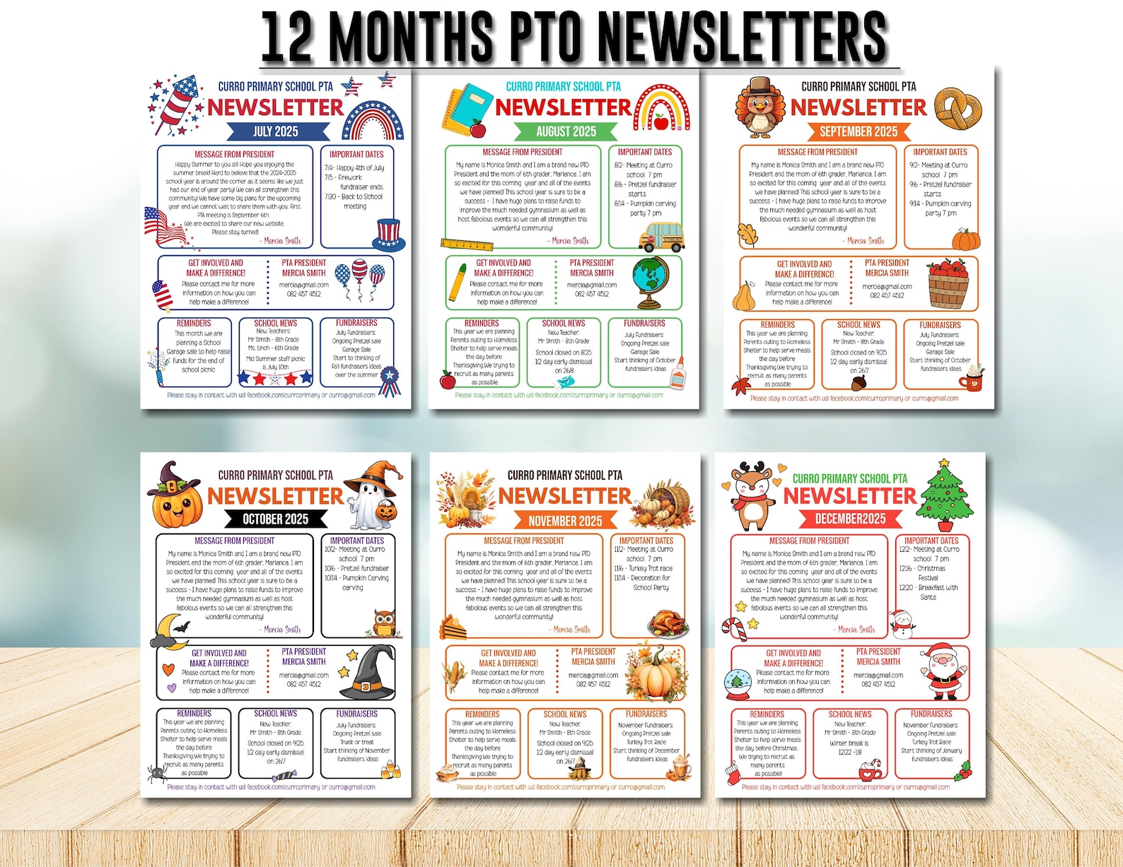 EDITABLE Yearly Pto Pta Newsletter Template Set, Classroom Printable ...