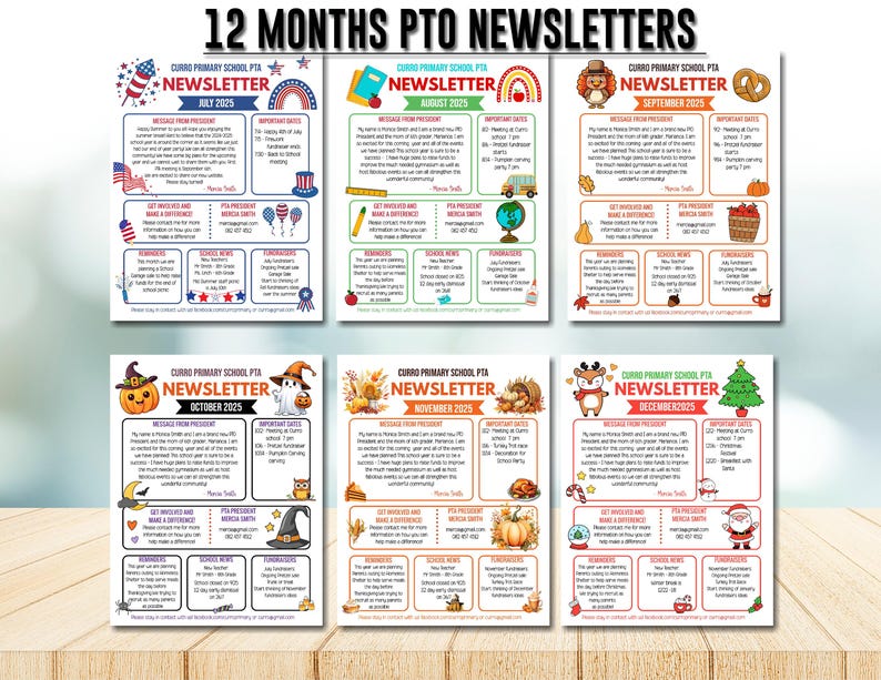 EDITABLE Yearly Pto Pta Newsletter Template Set, Classroom Printable ...
