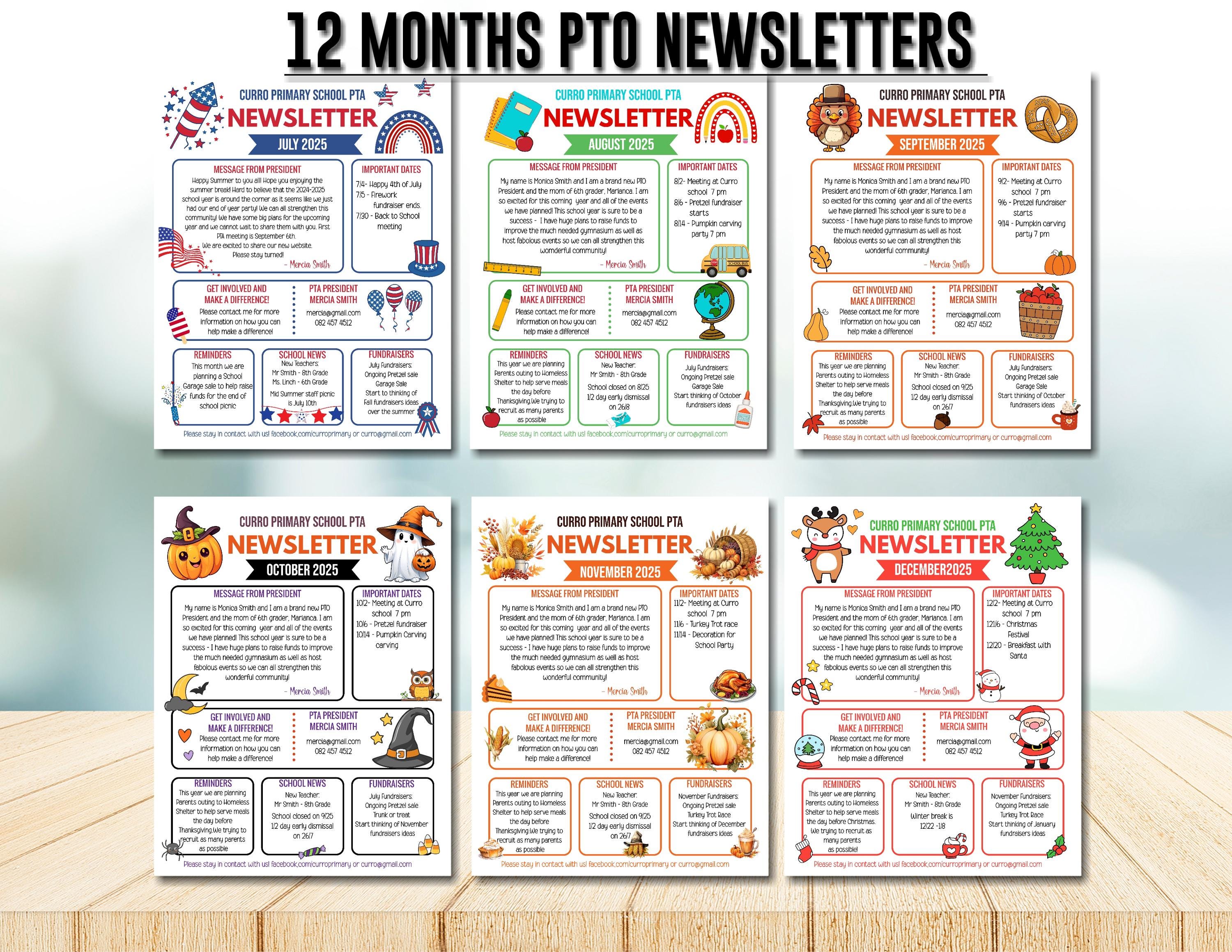 EDITABLE Yearly Pto Pta Newsletter Template Set, Classroom Printable ...