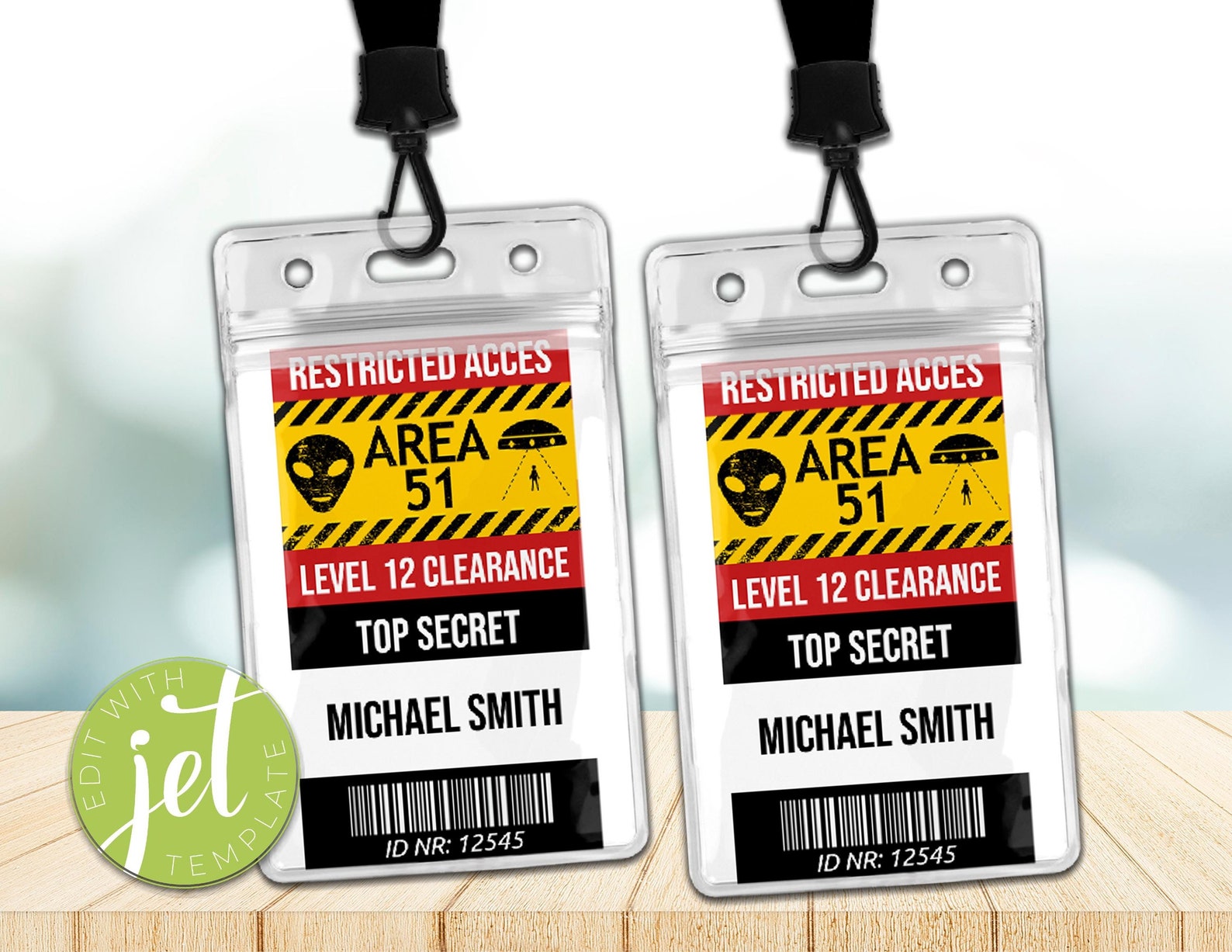 Editable Area 51 Secret Government Base ID Badge, Area 51 Security ...