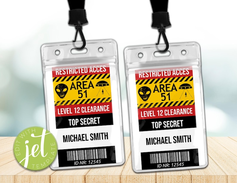 Editable Area 51 Secret Government Base ID Badge, Area 51 Security ...