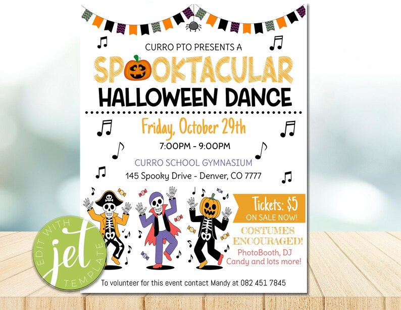 EDITABLE Halloween School Dance Set School Dance Flyer Party Invite ...