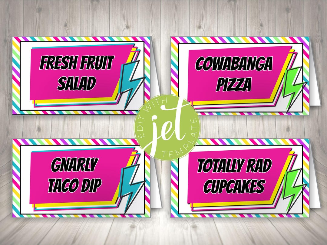 80s 90s Party Food Tent Labels, Retro Table Signs, Digital Download - Etsy
