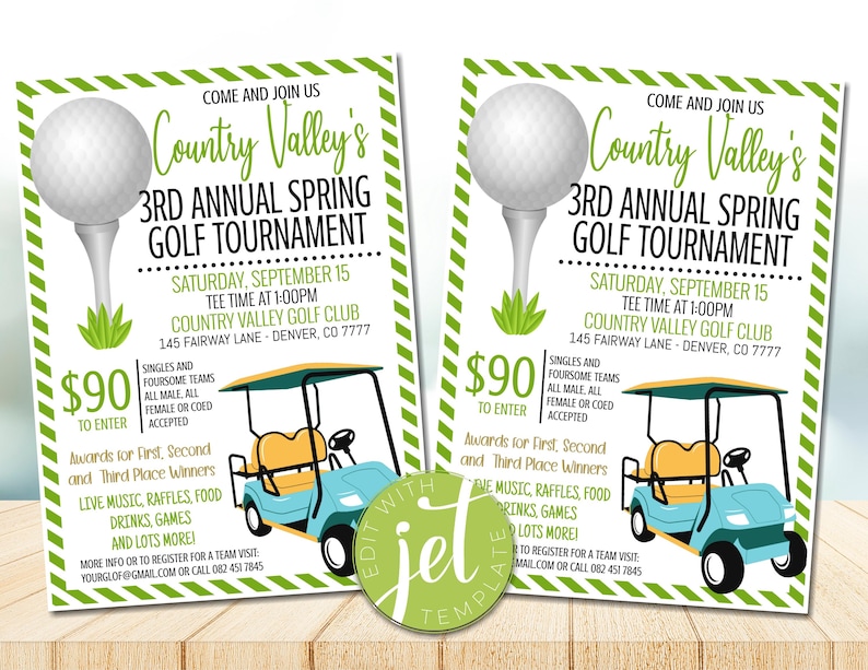 Editable Golf Tournament Invitation, It's Game Time, Golf Team Flyer ...