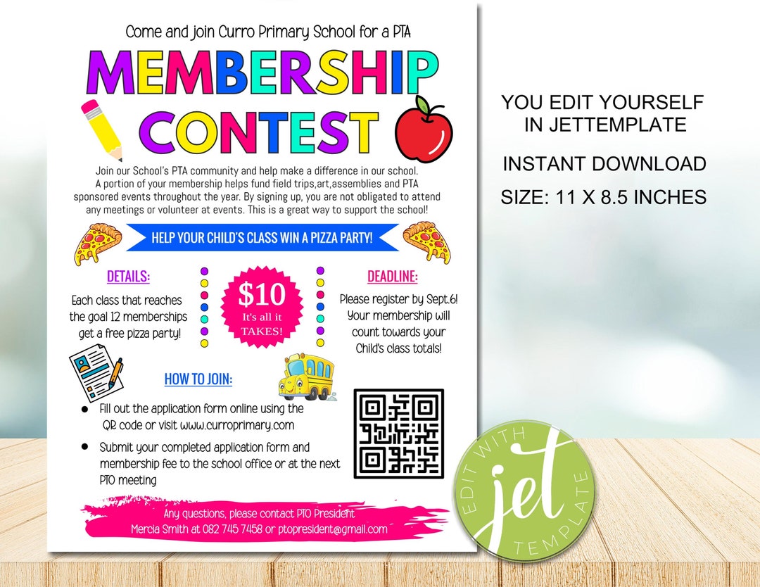 Editable PTO Membership Contest Flyer Template, PTA Recruitment ...